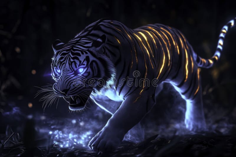 A Cinematic Photograph of a Giant Electric Tiger, Sharp Teeth ...