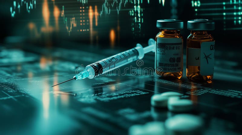 Cinematic Representation of a Syringe and Medical Vials on a Digital ...