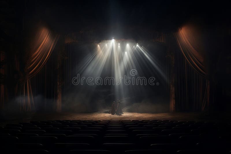 A Cinematic Scene with a Spotlight on the Stage Stock Illustration ...