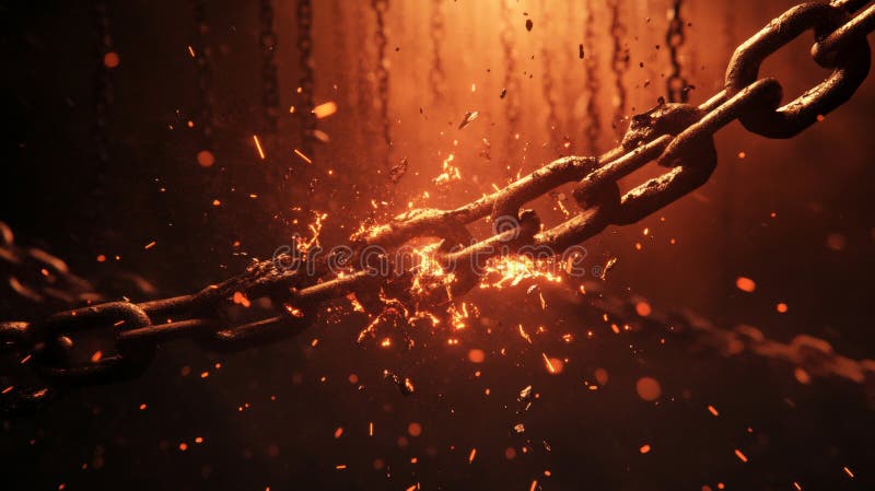 Cinematic Scene of Ultra Realistic 3d Iron Chains Breaking with Vibrant ...