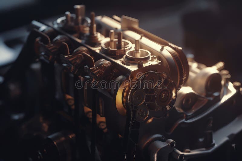 Cinematic Shot of a Car Engine Assembly in Warm Light, Showcasing the ...