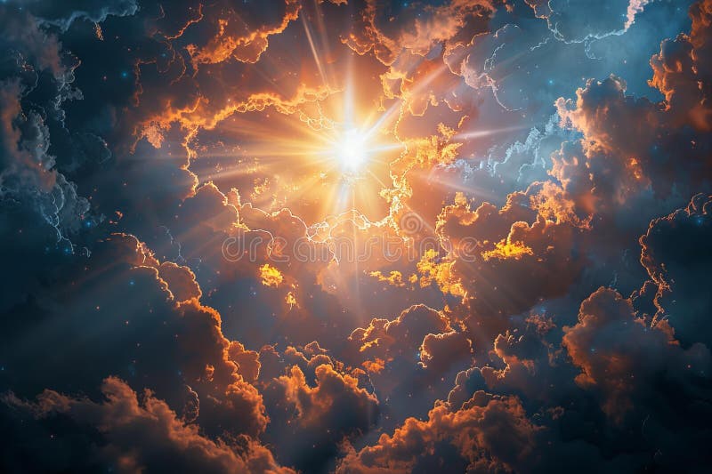 A Cinematic Shot of the Sun Breaking through Clouds, with Light Shining ...
