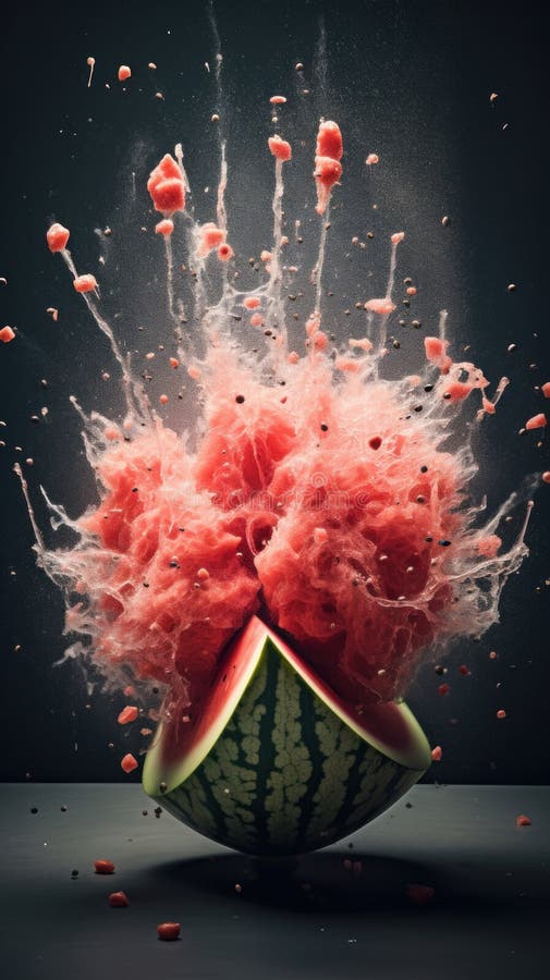 Cinematic Shot of a Watermelon Falling on the Ground, with Water Splash ...