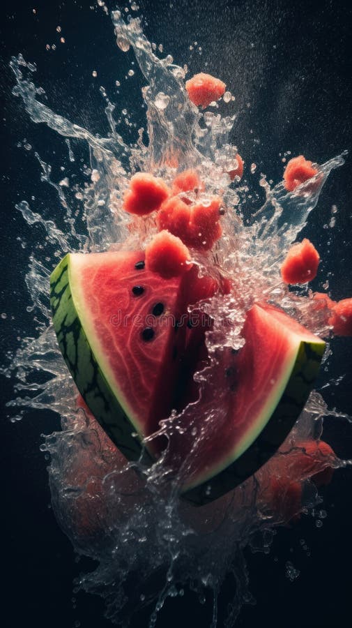 Cinematic Shot of a Watermelon Falling on the Ground, with Water Splash ...