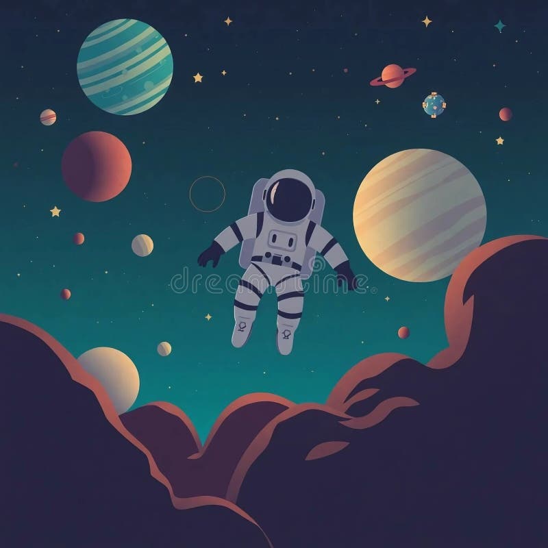 Space Odyssey: Astronaut Floating in Cosmic Void with Planetary ...