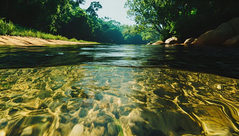 Cinematic Split-view Shot of a Sri Lankan River, Showing Both the ...