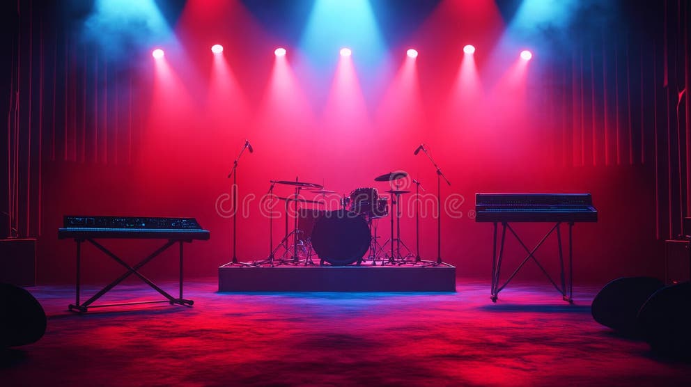 Cinematic Stage with Dynamic Lighting Setup for Live Music Performance ...