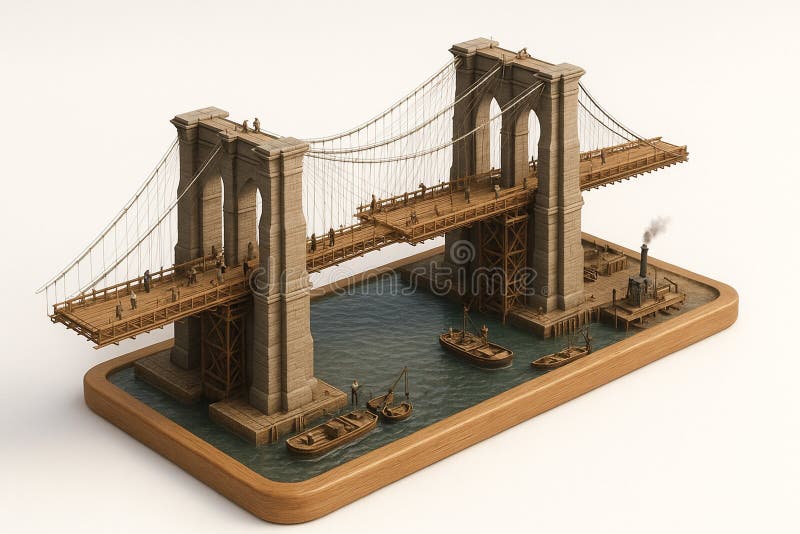 Brooklyn Bridge Construction Halfway Complete Miniature Diorama Stock ...