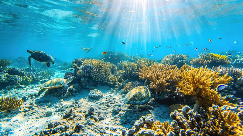 Cinematic Underwater Great Barrier Reef Scene Stock Illustration ...