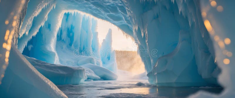 Cinematic View of a Mesmerizing Ice Cave with Stunning Blue Ice ...