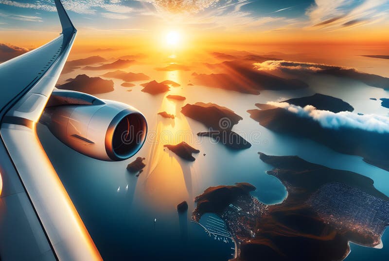 Cinematic View of a Plane Passing by Remote Islands Stock Illustration ...