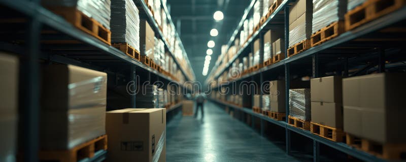 Cinematic Warehouse Interior Packed Shelves Boxes Logistics ...