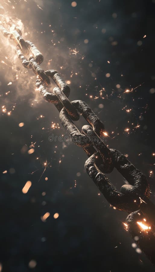 Cinematic Widescreen Scene of Heavy Iron Chains Mid Snap, Highlighting ...