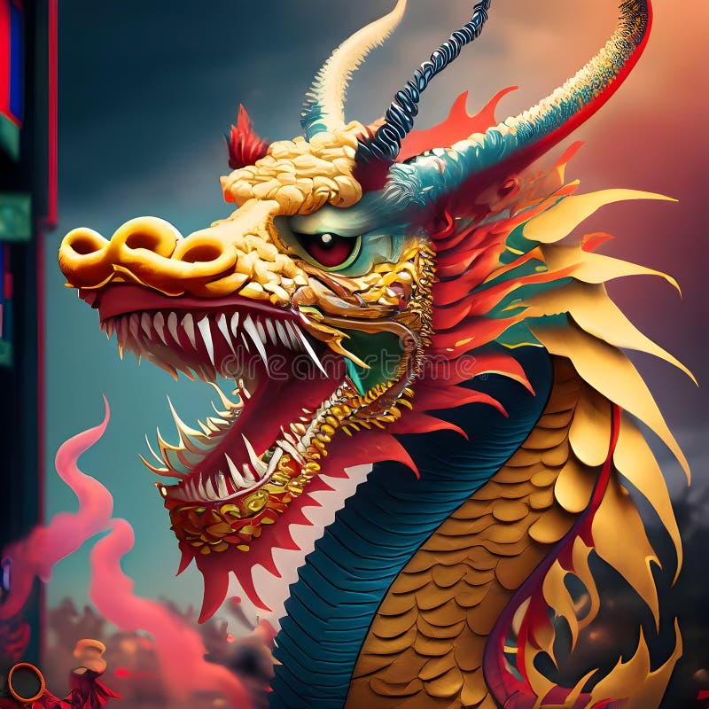 Cinese dragon head on Fire stock illustration. Illustration of chinese ...
