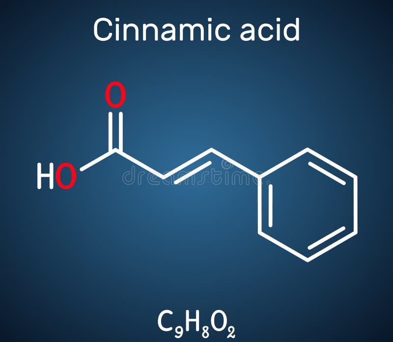 Cinnamic Acid Molecule. Structural Chemical Formula on the Dark Blue ...