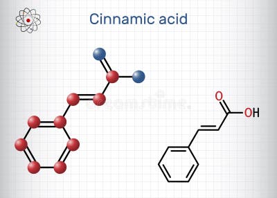 Cinnamic Acid Molecule. Structural Chemical Formula, Molecule Model ...