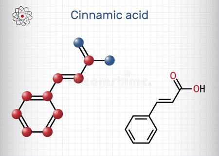Cinnamic Acid Molecule. Structural Chemical Formula, Molecule Model ...