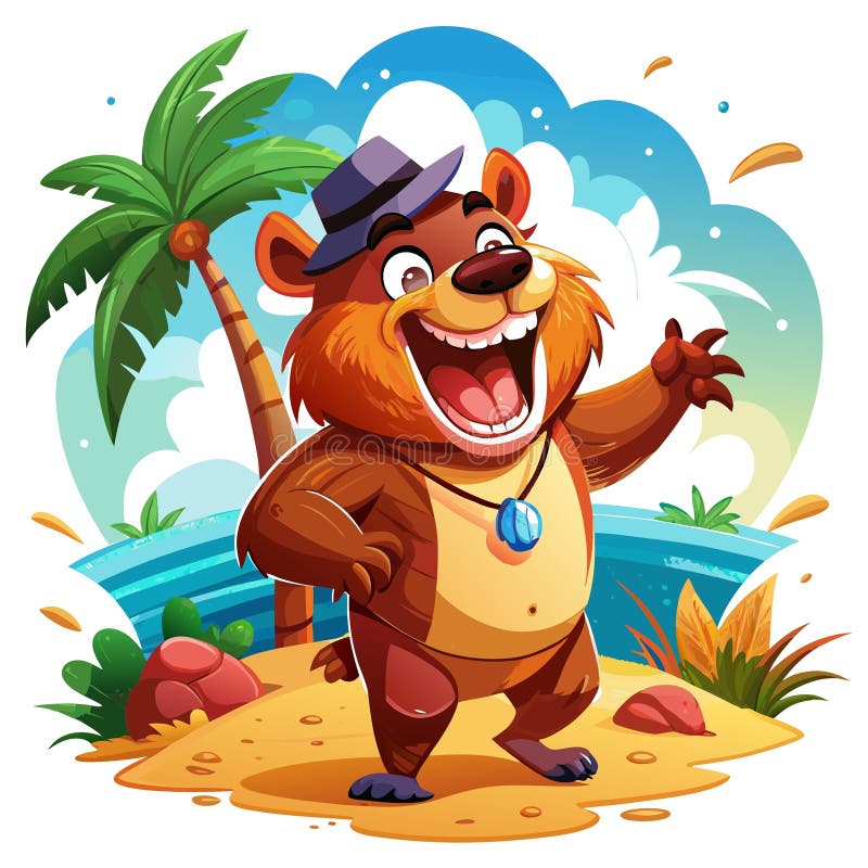 Cinnamon Bear Excited Laughs Beach Vector Stock Vector - Illustration ...