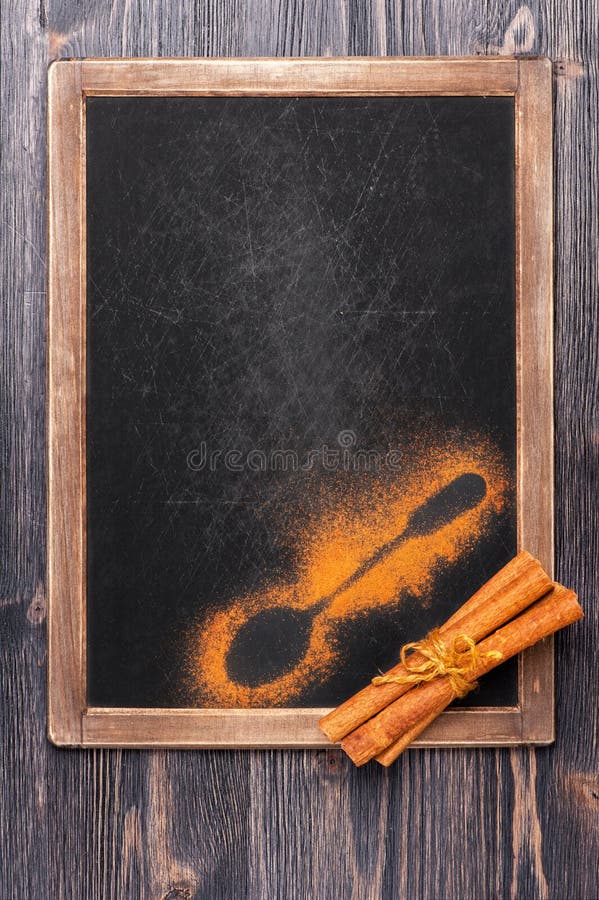 Cinnamon on Black Slate Chalkboard. Menu Board Stock Image - Image of ...