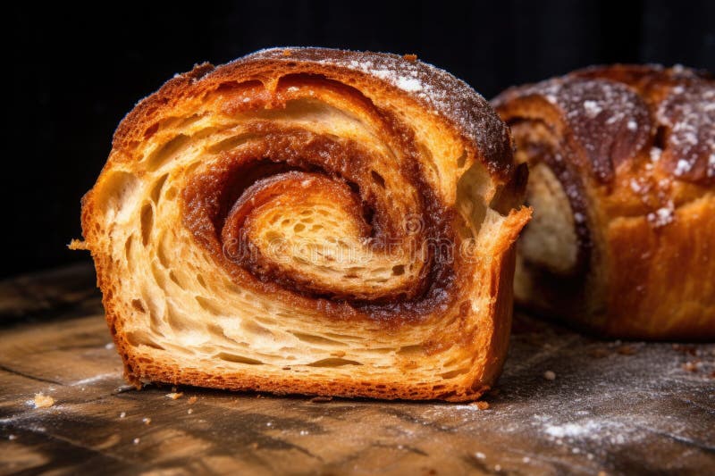 Cinnamon Bun Cut in Half, Revealing Its Swirled Interior Stock Image ...