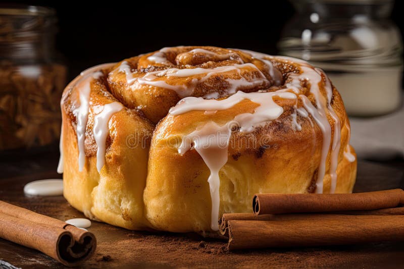 Cinnamon Bun with Glaze on Top and a Sprinkle of Cinnamon Stock ...
