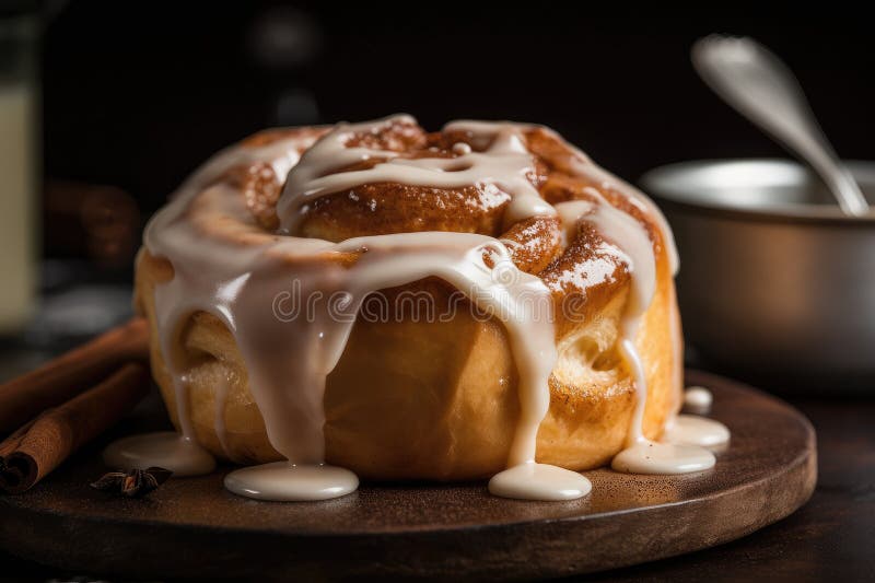 Cinnamon Bun with Glaze on Top and a Sprinkle of Cinnamon Stock ...