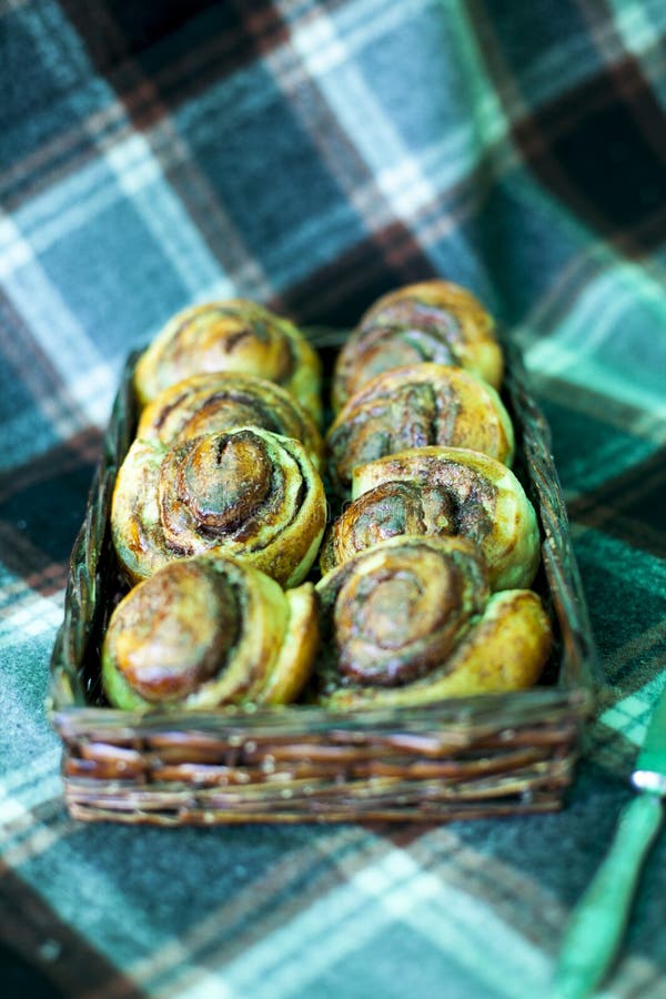 Cinnamon Buns Cooked at Home and Decorated with Raspberries Stock Photo ...