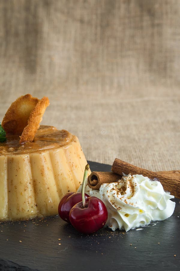 Cinnamon and caramel flan stock photo. Image of creamy - 55134960