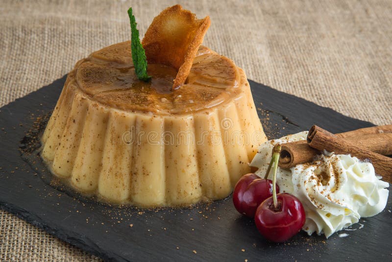 Cinnamon and caramel flan stock image. Image of restaurant - 55135181