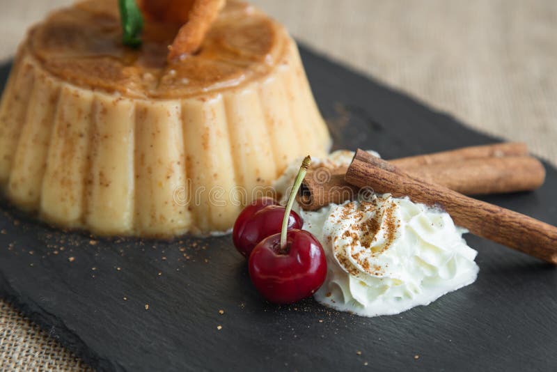 Cinnamon and caramel flan stock image. Image of sugar - 55406237