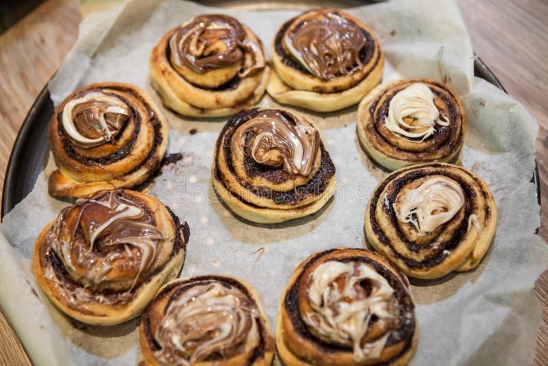 Cinnamon and Chocolate Sweet Cake with Topping Stock Image - Image of ...