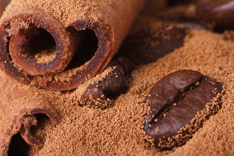 Cinnamon and Coffee Beans and Ground Closeup. Macro Stock Photo - Image ...