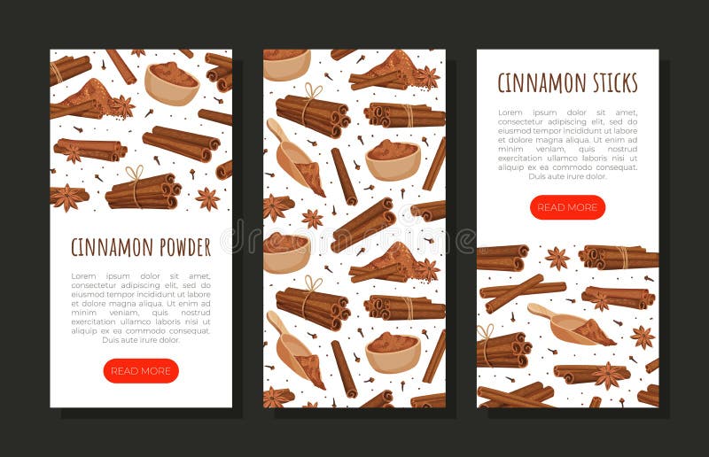 Cinnamon Design with Aromatic Spice Sticks and Powder Vector Template ...