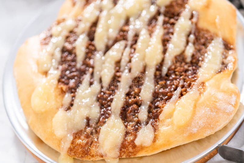 Cinnamon Dessert Pizza stock photo. Image of drizzled - 272558230