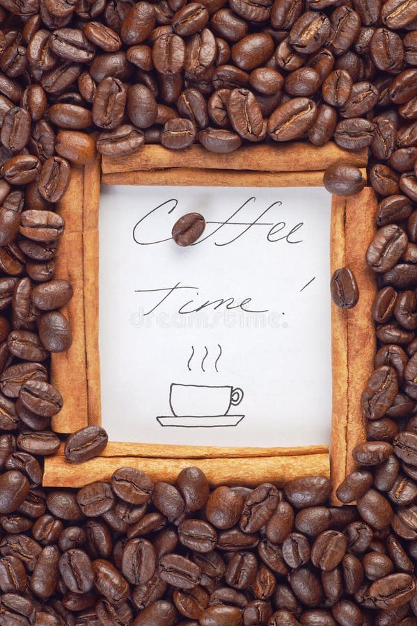 Cinnamon Frame with Words Coffee Time Inside Stock Image - Image of ...
