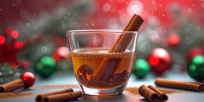 Cinnamon Infusion Still Life in Glass with Festive Background. Stock ...