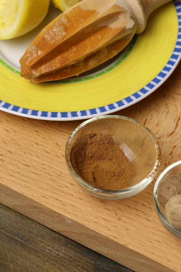 Cinnamon Powder in Front of Lemon Cut Stock Photo - Image of food, cake ...
