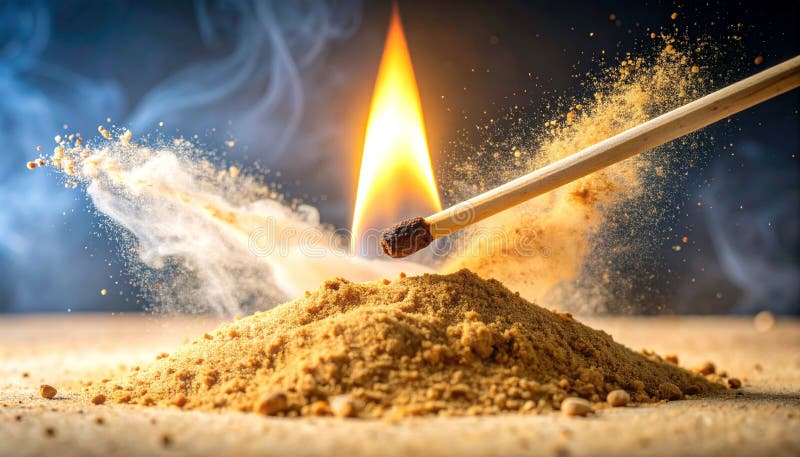 Cinnamon Powder with Lit Match. Background Concept. Generated Image ...