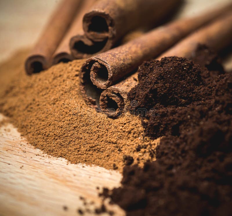 Cinnamon Powder with Sticks and Coffee Powder Stock Photo - Image of ...