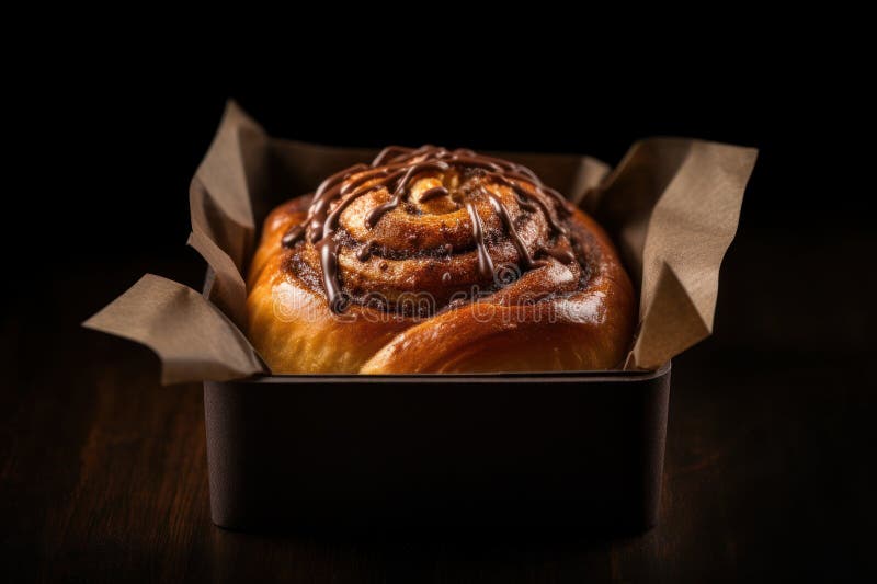 A Cinnamon Roll in a Black Container Stock Illustration - Illustration ...