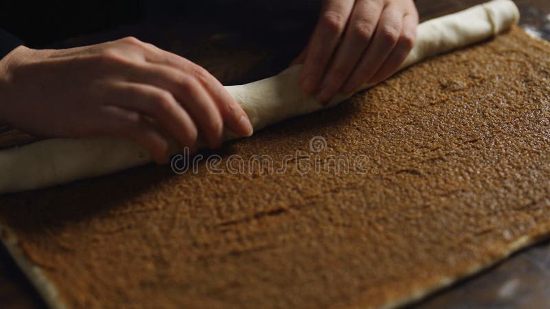 Rolling Up the Dough into a Log Stock Image - Image of bakery, brown ...