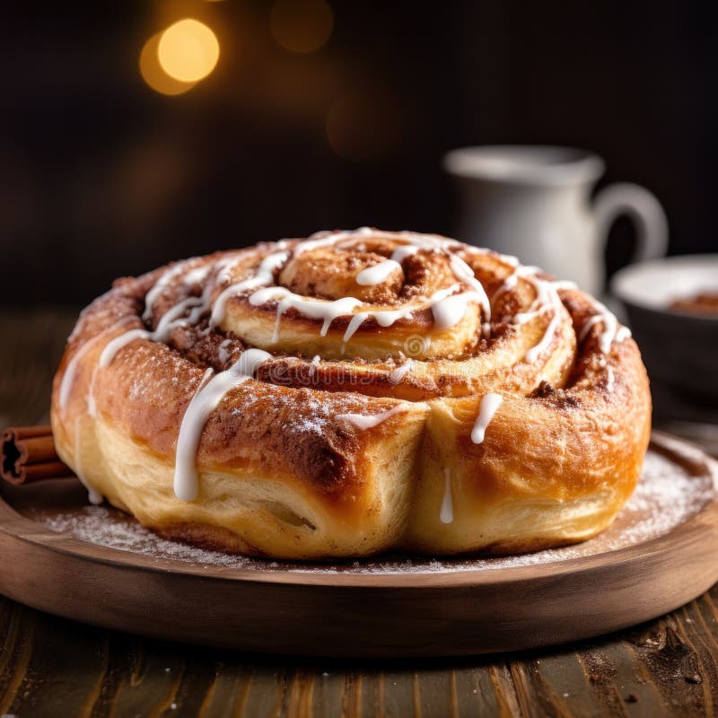 A cinnamon roll on a plate stock illustration. Illustration of indoor ...