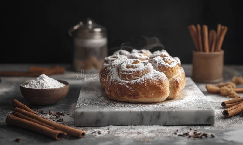 A Cinnamon Roll with Powdered Sugar on Top Stock Illustration ...