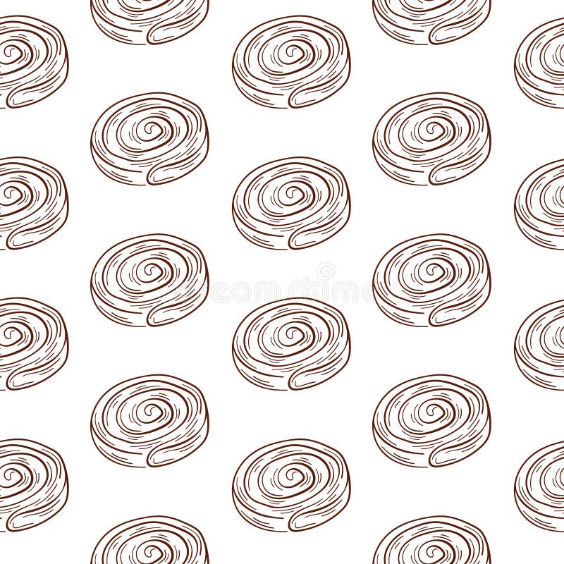 Cinnamon Roll Seamless Pattern in Lone Art Style. Bakery Wrapping Paper ...