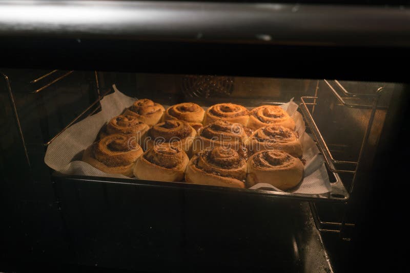 Cinnamon Rolls Buns Baking in the Oven Stock Photo - Image of healthy ...