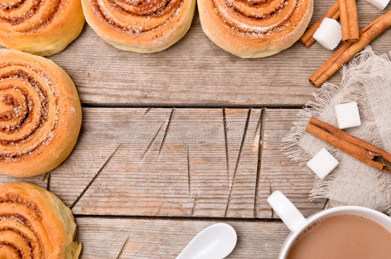 Cinnamon rolls with cocoa stock photo. Image of caffeine - 43244990