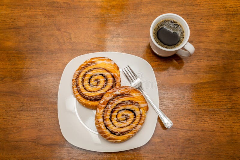 Cinnamon Rolls and Coffee from Above Stock Image - Image of breakfast ...