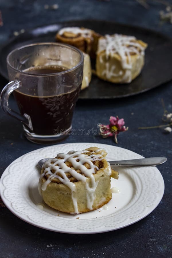 Cinnamon Rolls with the Cup of Coffee Stock Image - Image of cake ...