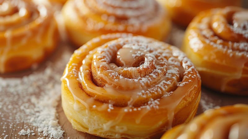 Cinnamon Rolls with Powdered Sugar. Stock Photo - Image of food, brown ...