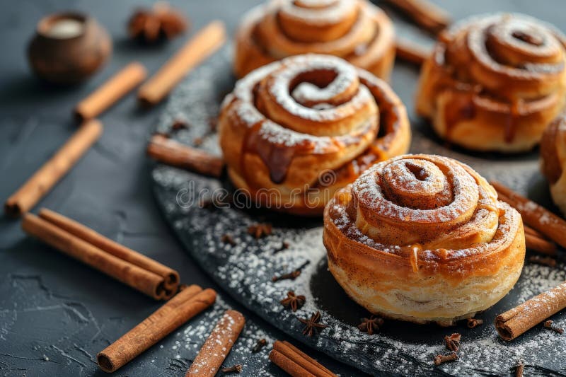 Cinnamon Rolls and Sticks on Plate Stock Illustration - Illustration of ...